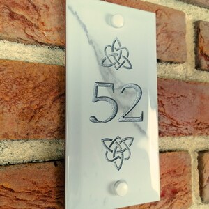 Engraved White Marble Effect Ceramic Wall Tile | Address Sign 100mm X ...