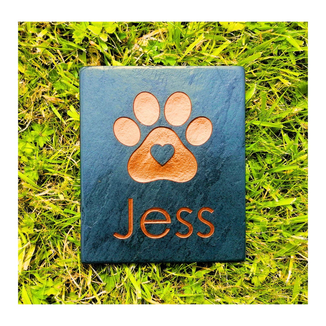 Personalised Custom Pet Paw Print | Engraved Natural Slate Memorial ...