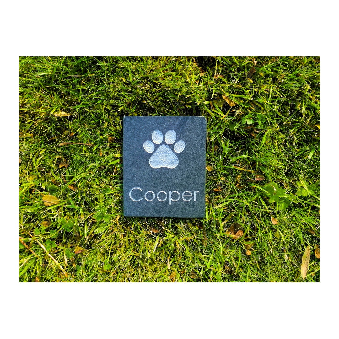 Personalised Custom Pet Paw Print | Engraved Natural Slate Memorial ...