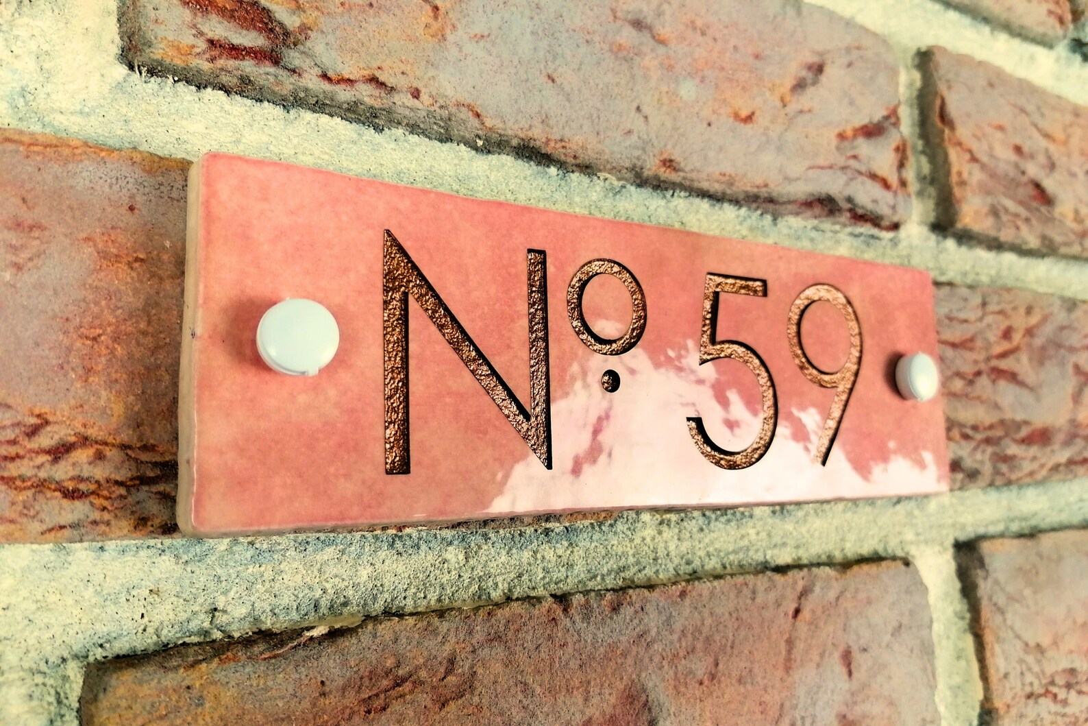 Engraved Pink Ceramic Wall Tile | Address Sign Irish Handmade Door ...