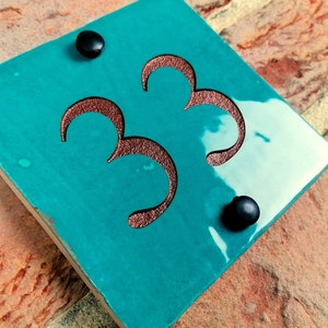 Engraved Turquoise Ceramic Wall Tile Address Sign Irish Handmade Square ...