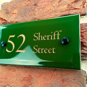 Engraved Emerald Green Ceramic Wall Tile Address Sign Irish Handmade ...