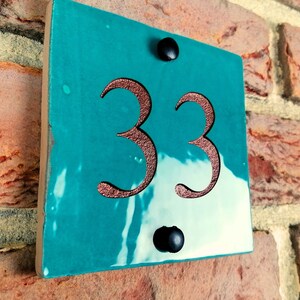 Engraved Turquoise Ceramic Wall Tile Address Sign Irish Handmade Square ...