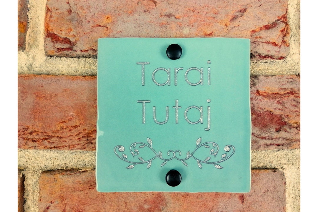 Engraved Light Green Ceramic Wall Tile Address Sign Irish Handmade ...