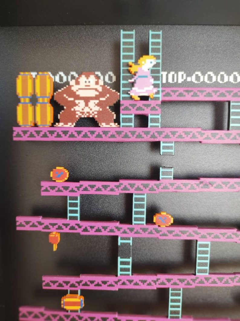 Donkey Kong 3D Model Diorama Shadowbox – Iconic Game Art for Wall Decor ...
