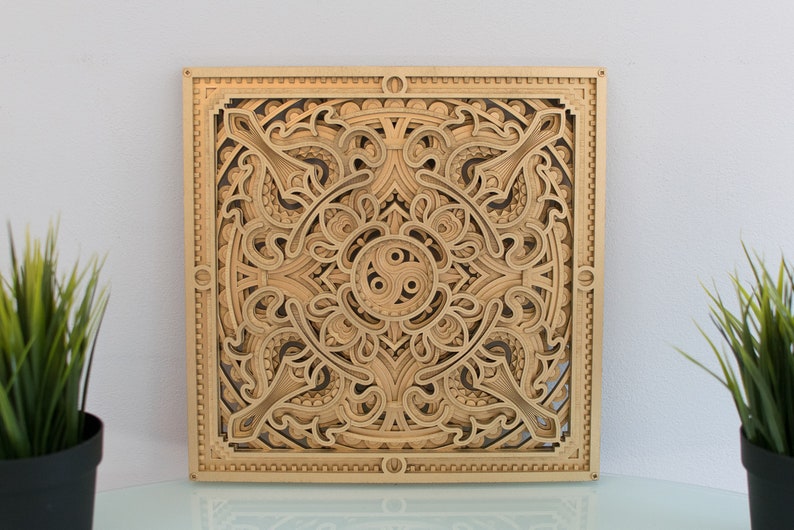 Handcrafted Multi-layered Wooden Mandala With Gankyil Symbol Yin-yang ...