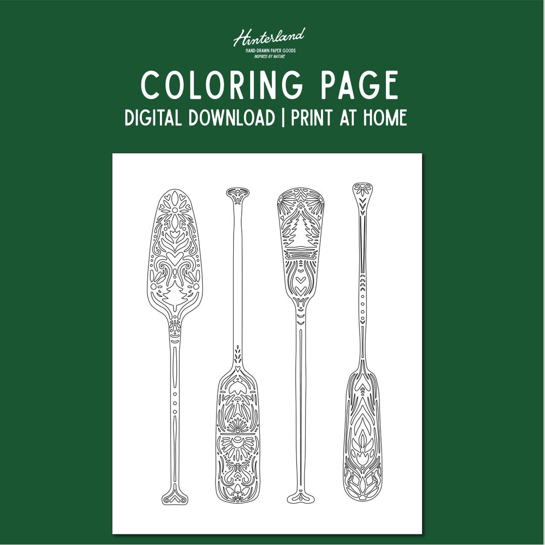 Canoe Paddle Coloring Page: Hand-drawn Nature Theme (PDF Letter Size ...