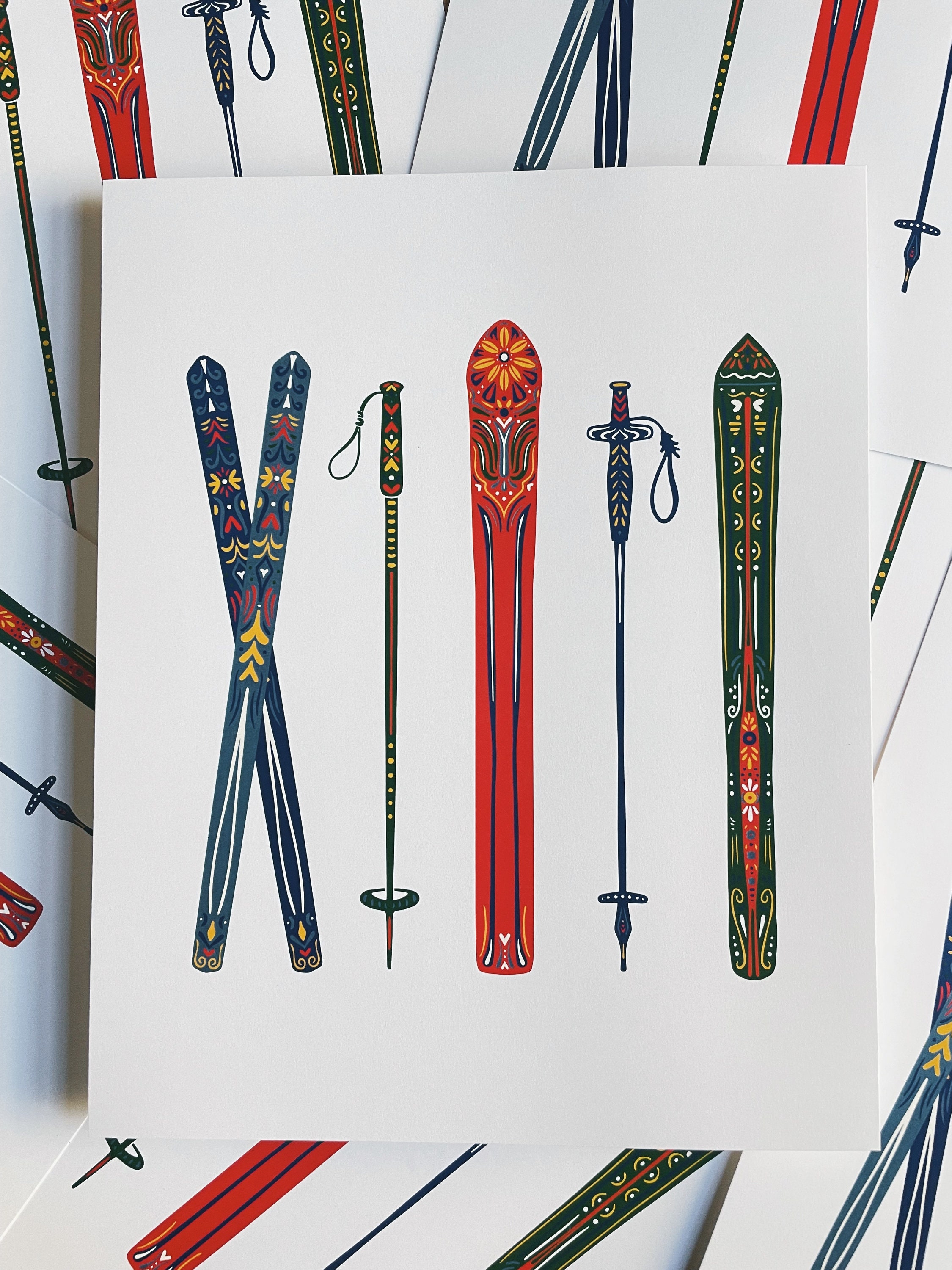 Ski Wall Art 8x10 Cabin Art Ski Art Snow Bunny - Etsy