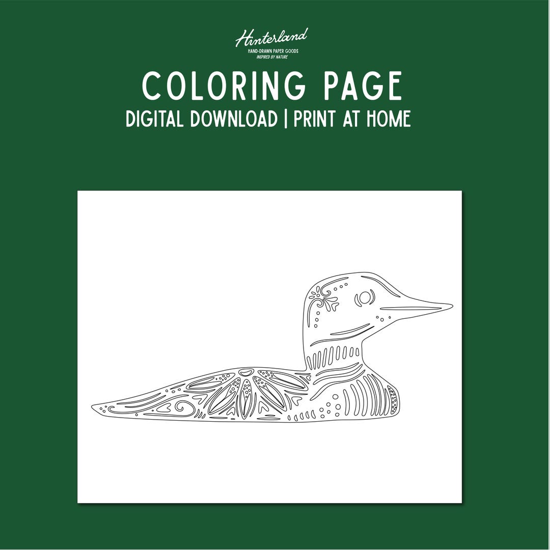 Loon Coloring Page: Hand-drawn Nordic Design (PDF Letter Size) - Etsy