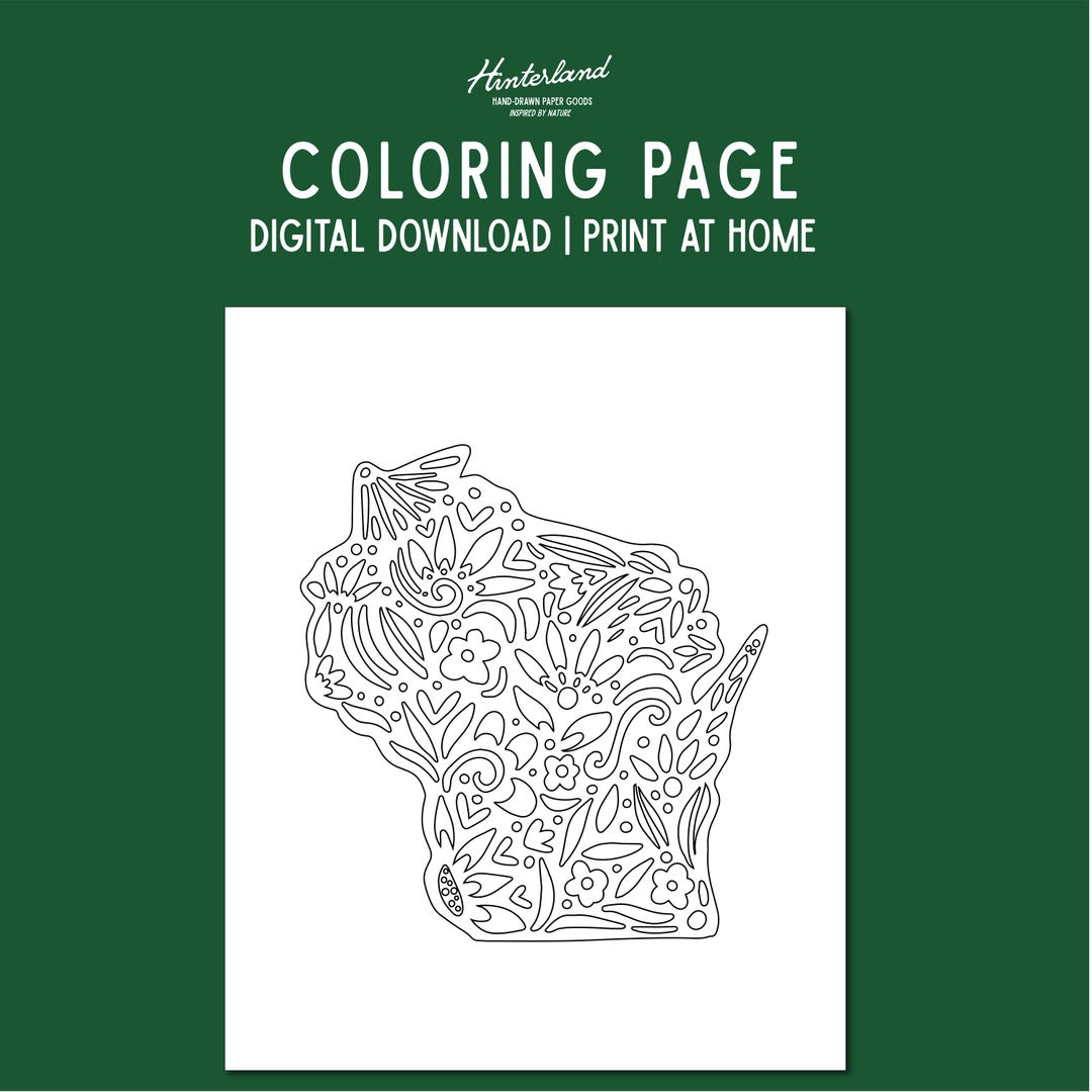 Wisconsin State Coloring Page - Hand-drawn Print at Home Coloring ...