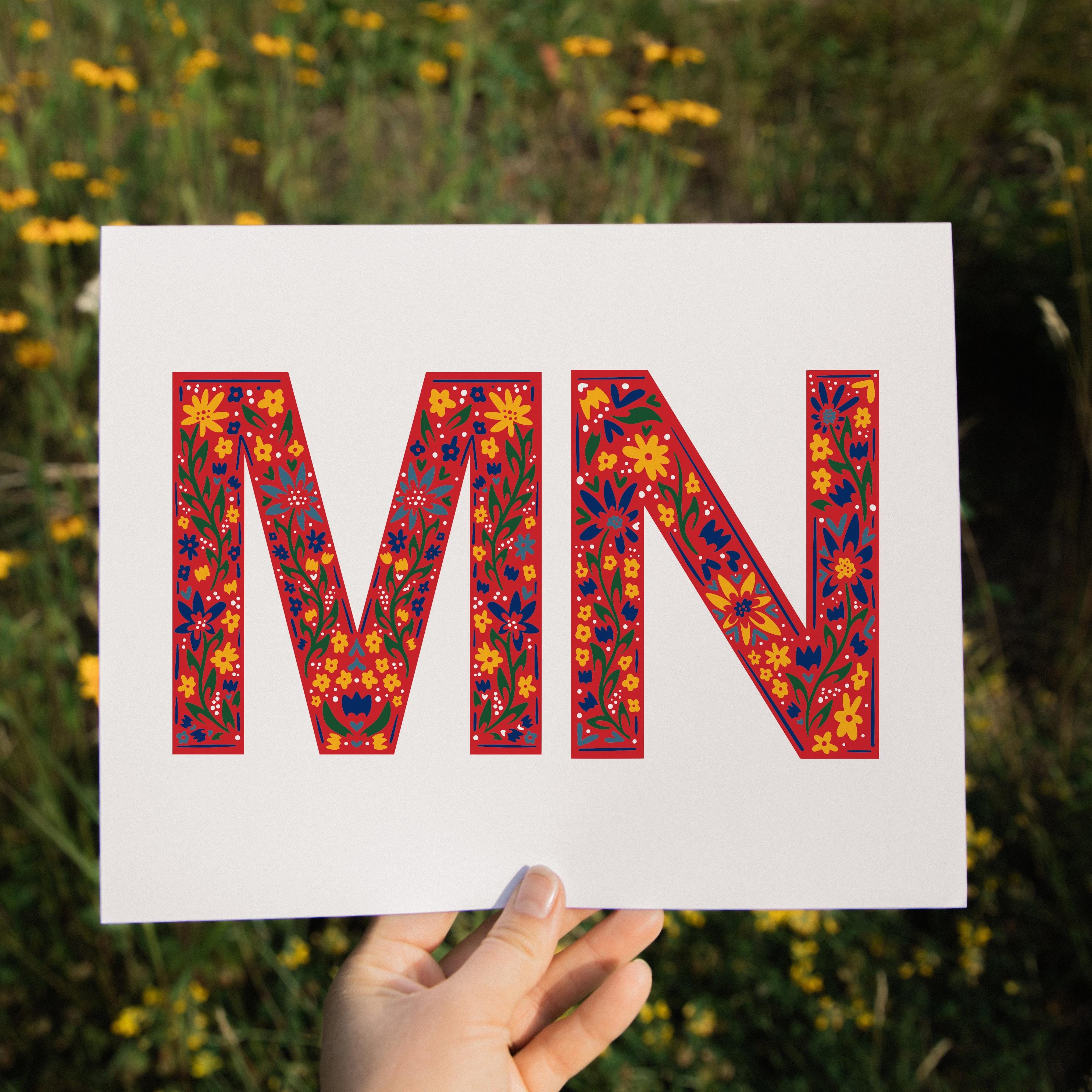 MN Floral Letters Art Print: Minnesota Wall Decor (8.5x11) - Etsy