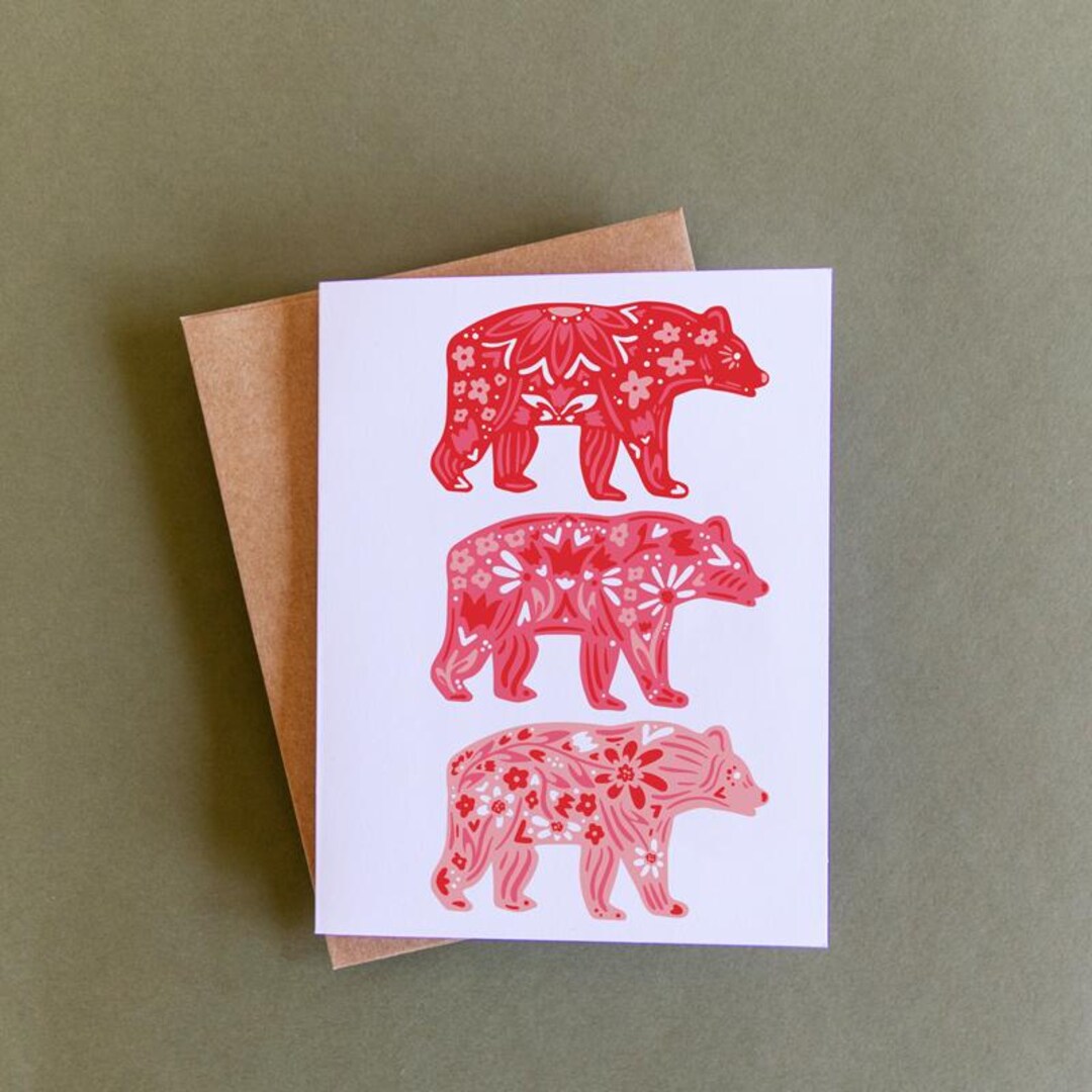 Nordic Bears Greeting Card - Pink and Red Bears - Valentines Day - Etsy