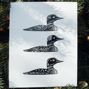Hand Drawn Loon Print: Black and White Nordic Cabin Art - Etsy