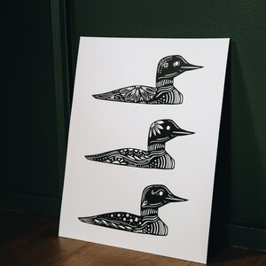 Hand Drawn Loon Print: Black and White Nordic Cabin Art - Etsy
