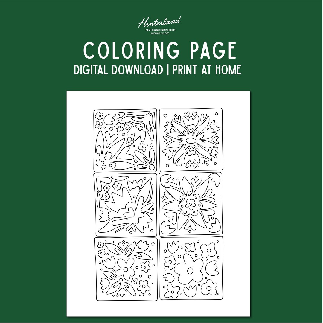 Floral Checker Board Coloring Page - Hand-drawn Print at Home Coloring ...
