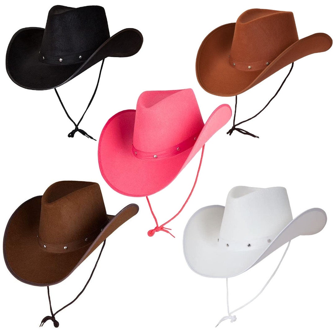 Adult Assorted Western Cowboy Hats white, Black, Brown, Dark Brown, Pink for Stag & Hen Parties ...