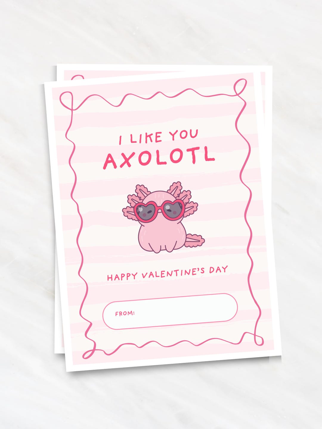 Cute Axolotl Valentine Class Card, Printable, Friend Valentine Tags ...