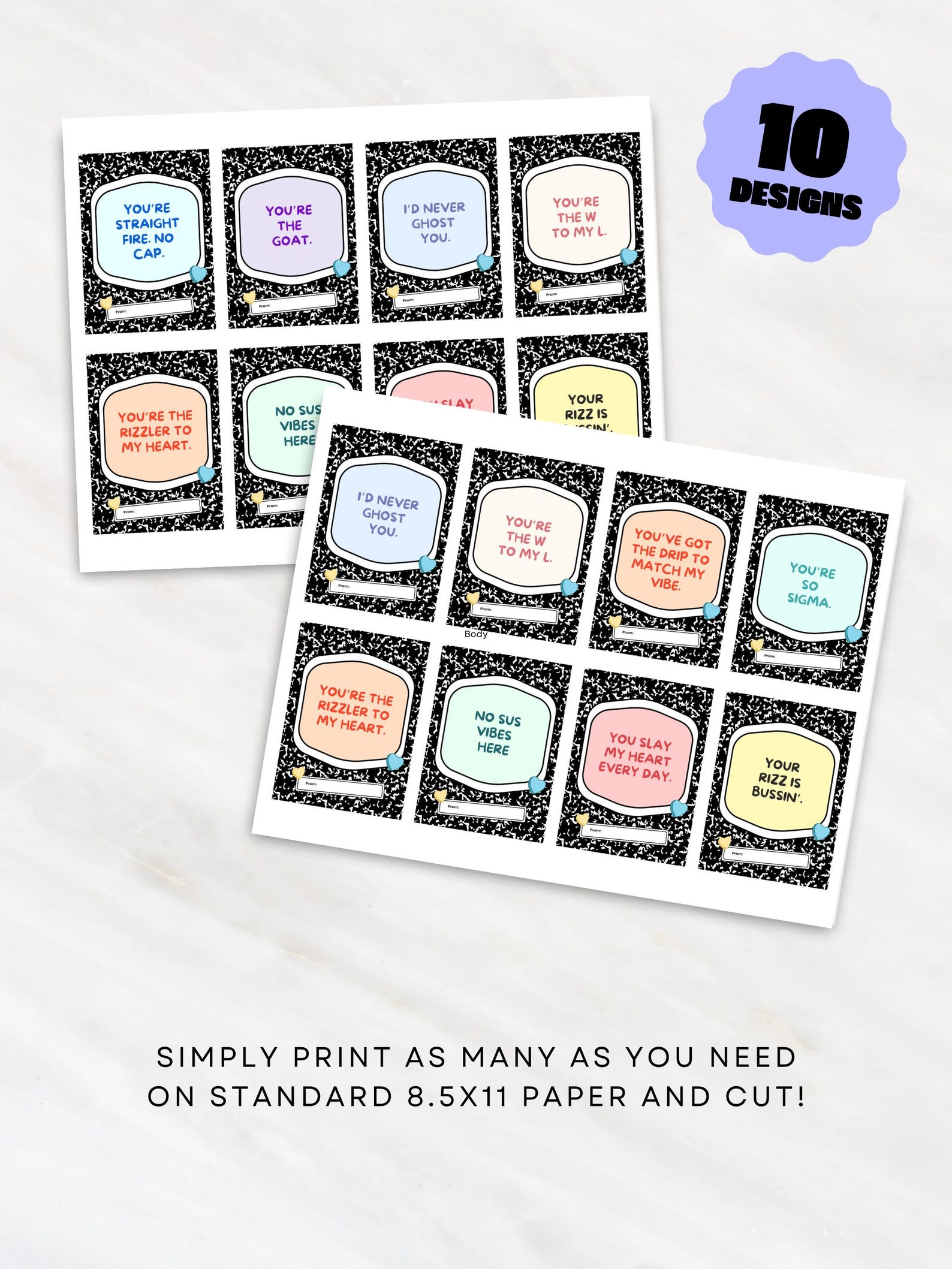 Funny Teen Slang Valentines, Printable, Gen Z, Gen Alpha Valentine's ...