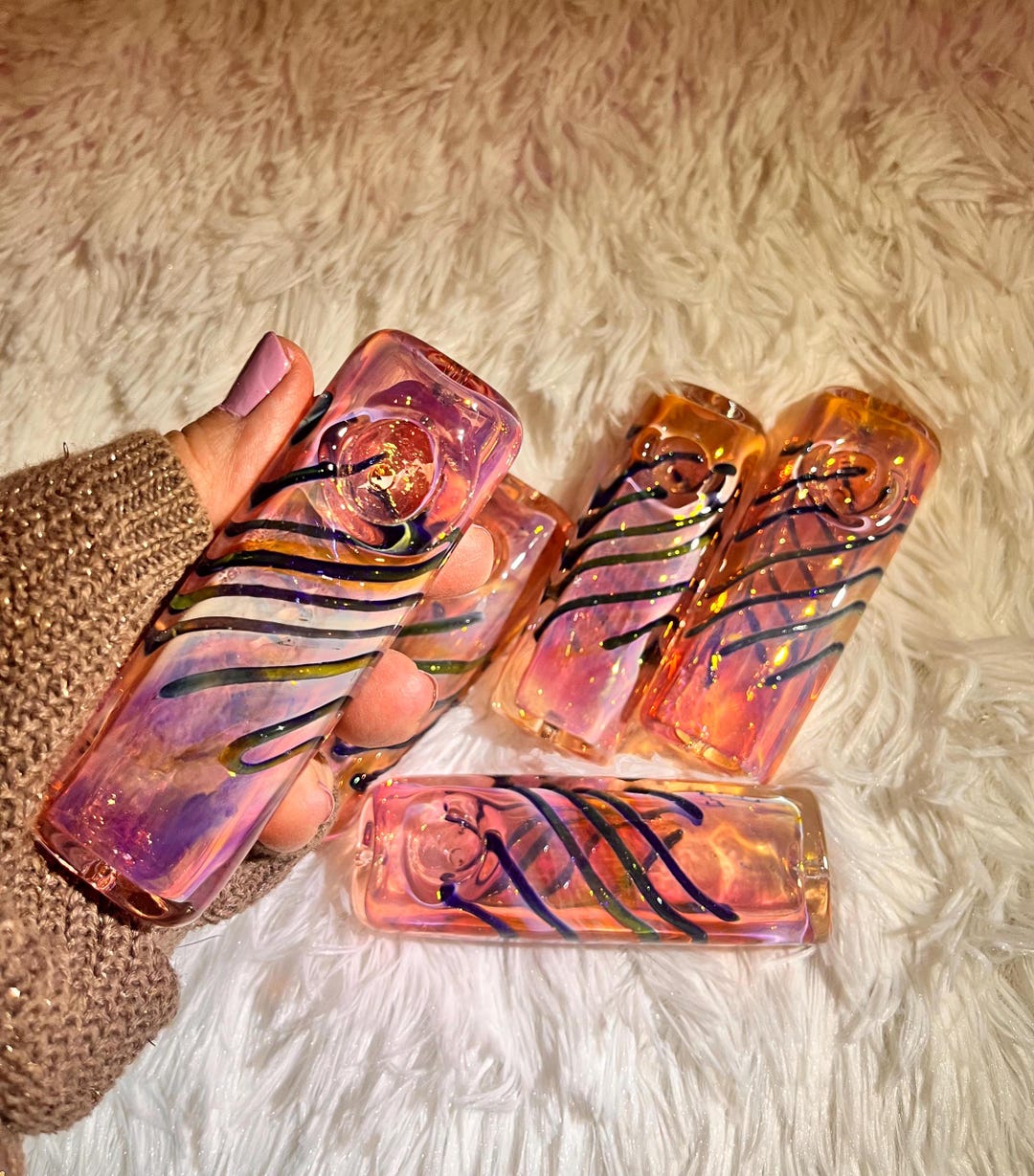 Elegant Gold Fumed Glass Square Pipe: Color-changing Smoking Bowl ...