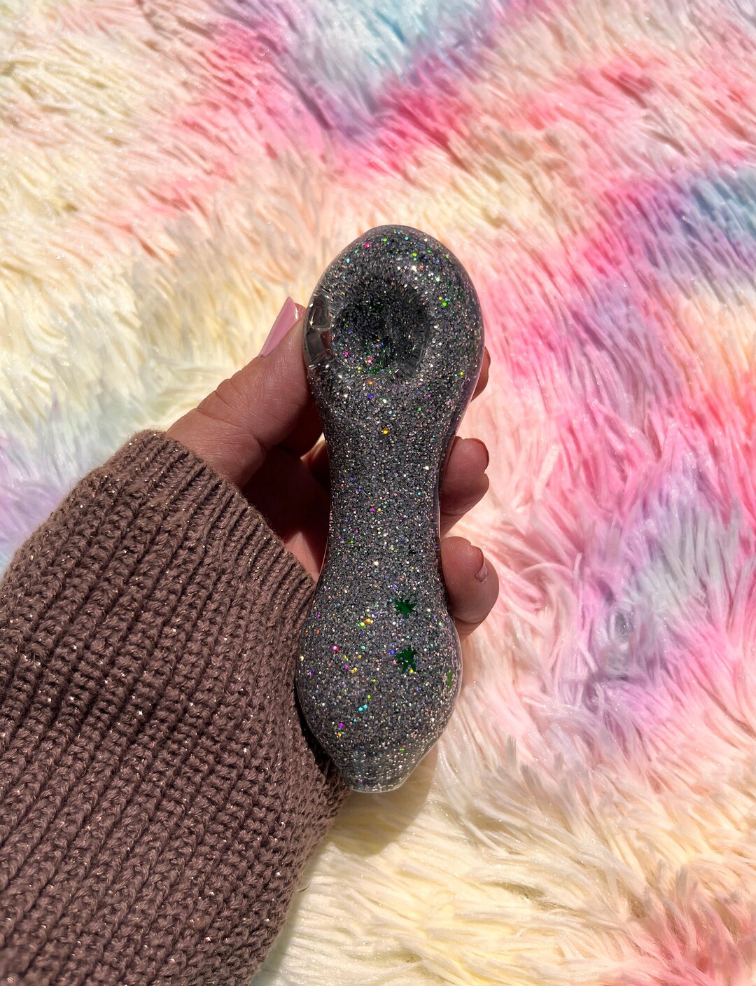 420 Silver Bullet Freezable Glitter Glass Pipe Color Changing Pipe - Etsy