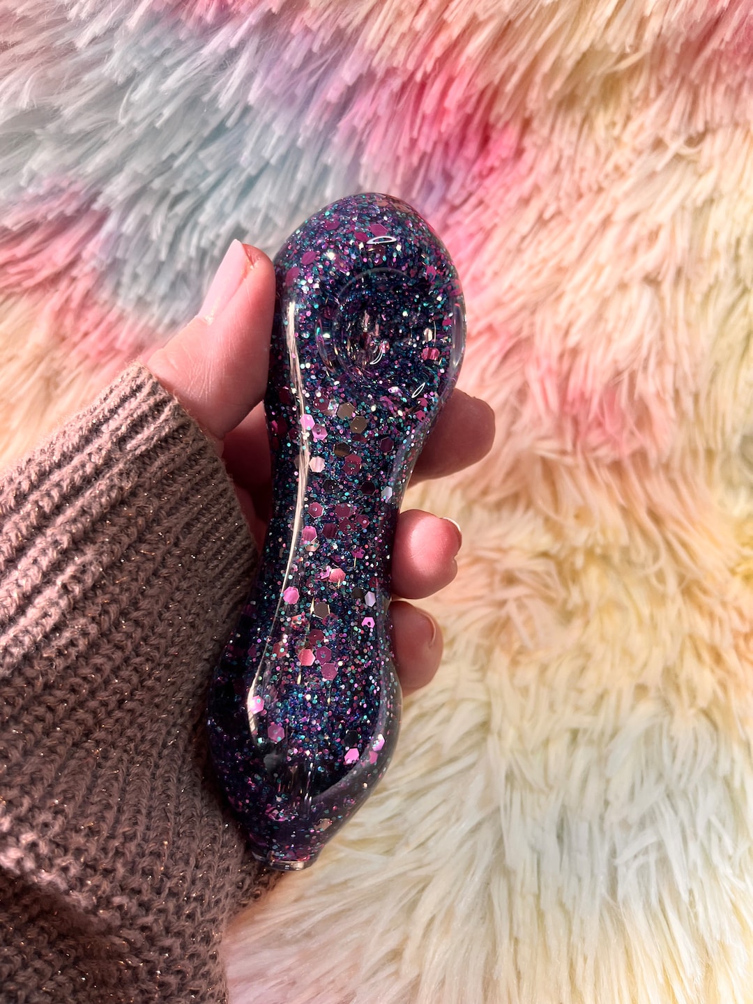 Cotton Candy Freezable Glitter Glass Pipe Color Changing Pipe - Etsy