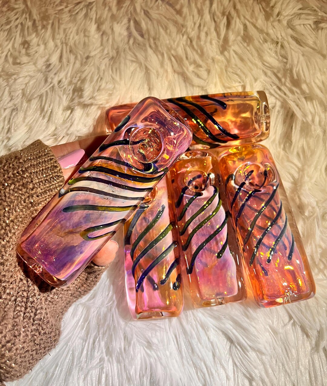 Elegant Gold Fumed Glass Square Pipe: Color-changing Smoking Bowl ...