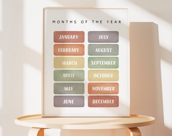 Rainbow Months of the Year Poster, Playroom Educational Poster, Rainbow ...