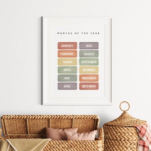 Months of the Year Poster, Playroom Educational Poster, Rainbow Nursery ...