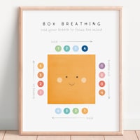 Mindful Breathing, Box Breathing Poster, Therapy Office Decor ...