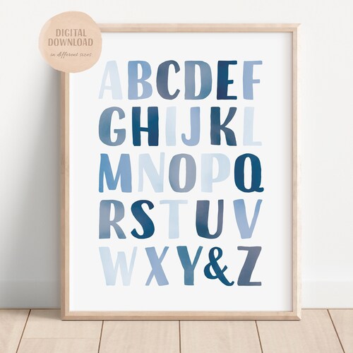 Navy Blue Alphabet Poster ABC Print PRINTABLE Wall Art Kids - Etsy