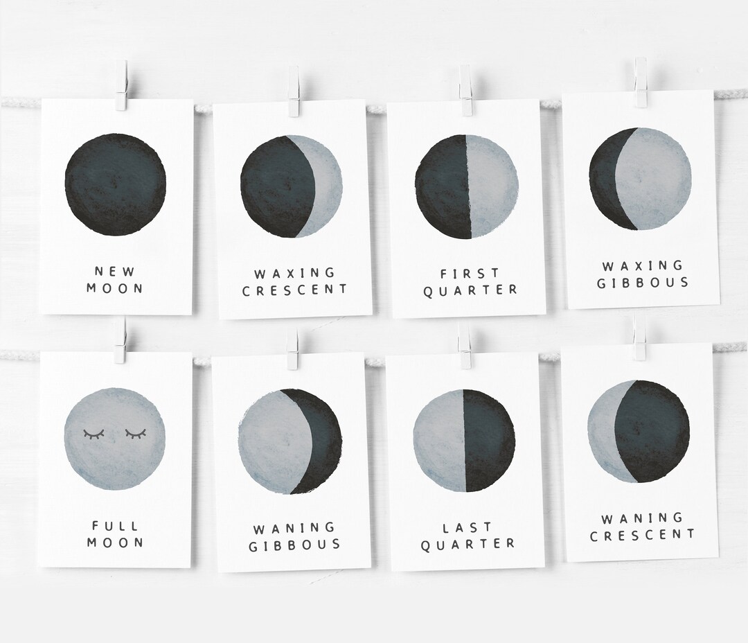 Moon Phases Flash Cards, Toddler Flash Cards, Educational Flash Cards ...