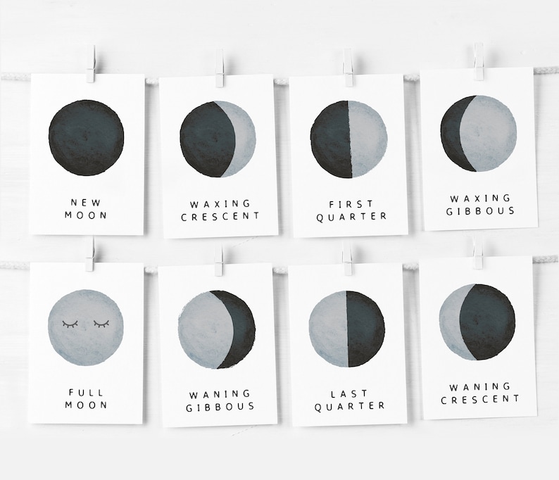 Moon Phases Flash Cards Toddler Flash Cards Educational - Etsy