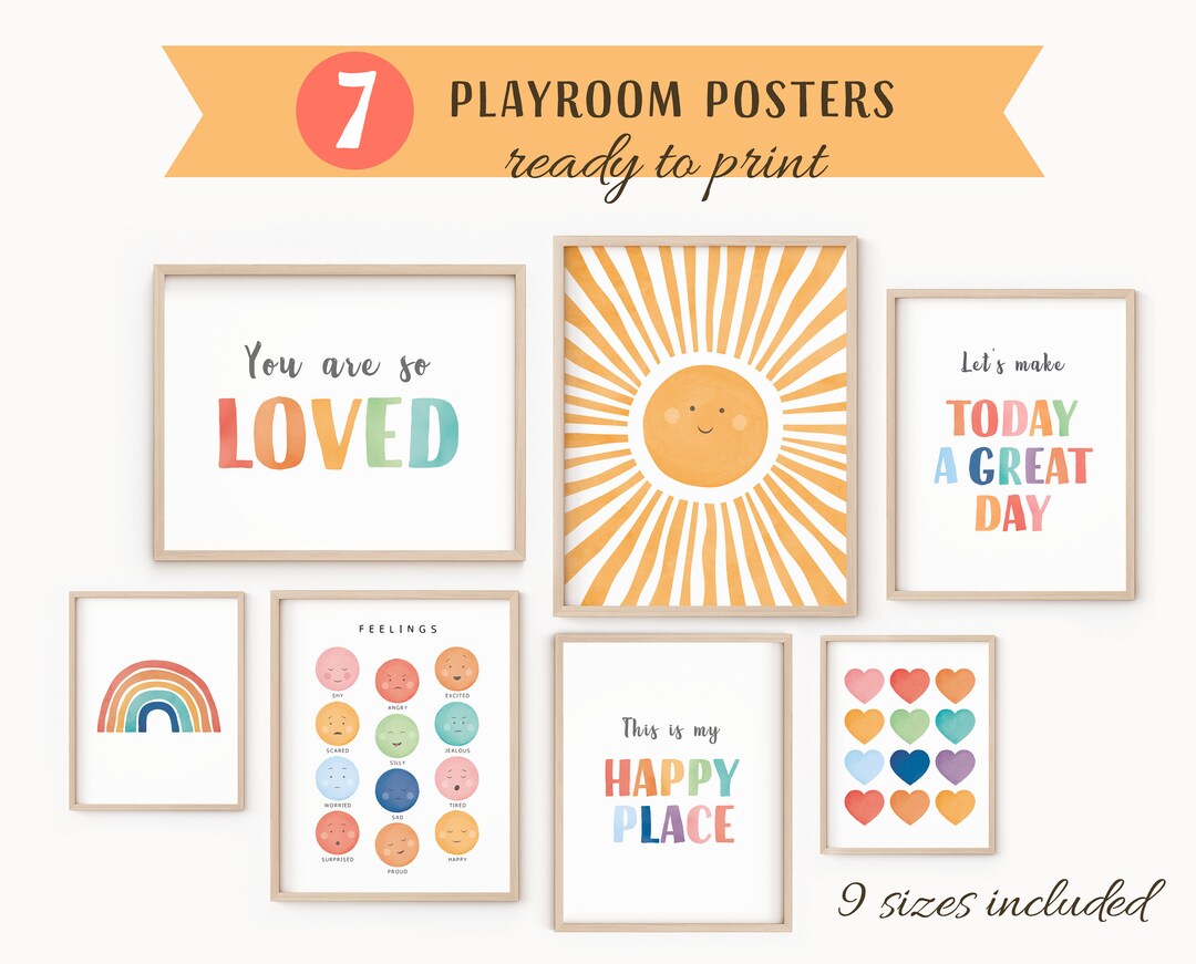 7 Playroom Posters, Set of 7 Positive Posters, Playroom Wall Decor ...