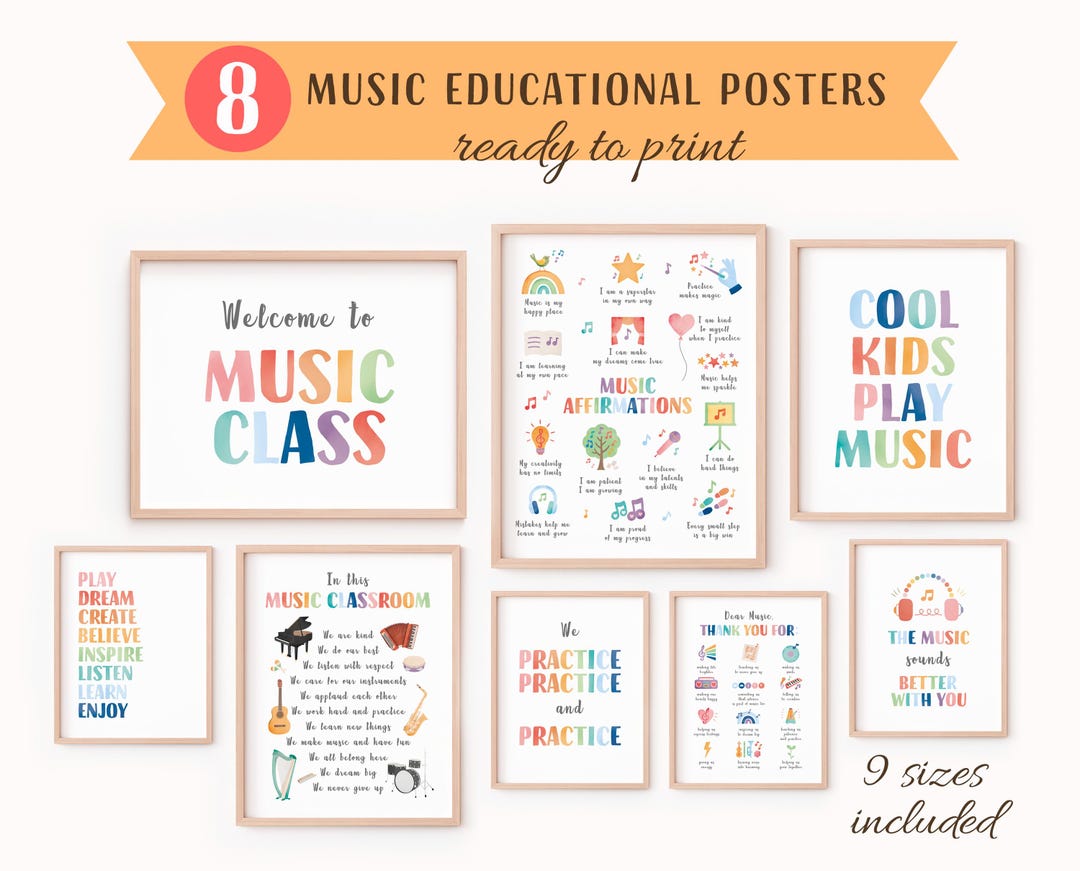 Set of 8 Music Classroom Posters, Music Affirmations, Cool Kids Play ...