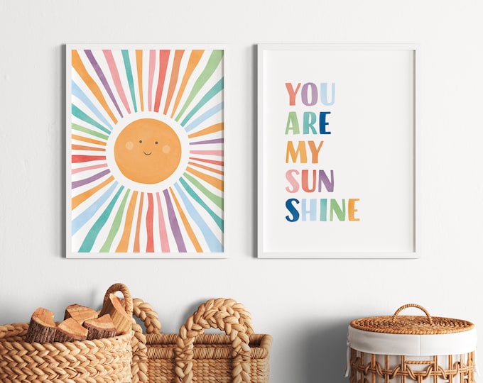 Watercolor Sun Poster, Sun Playroom Decor, Watercolour Nursery Prints ...