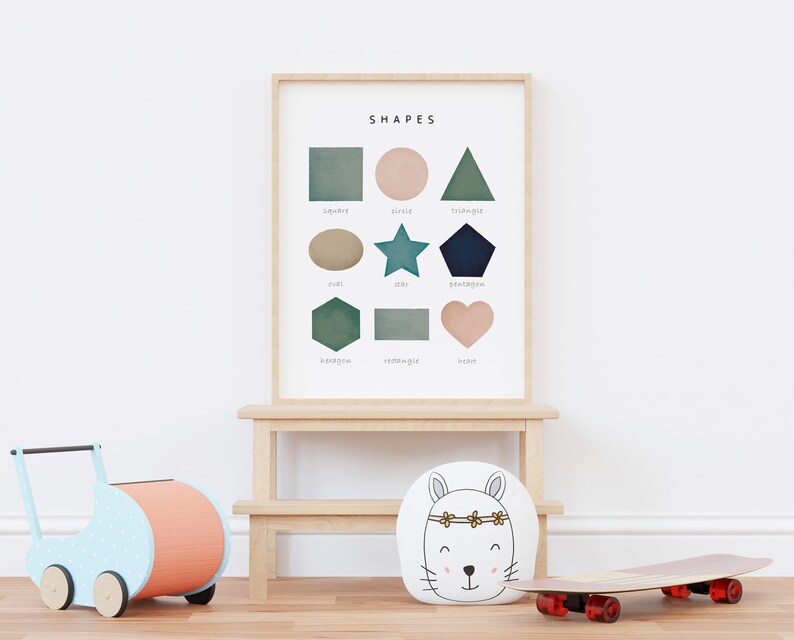 Shapes Educational Poster, Nursery Wall Decor, Aesthetic Playroom Print ...