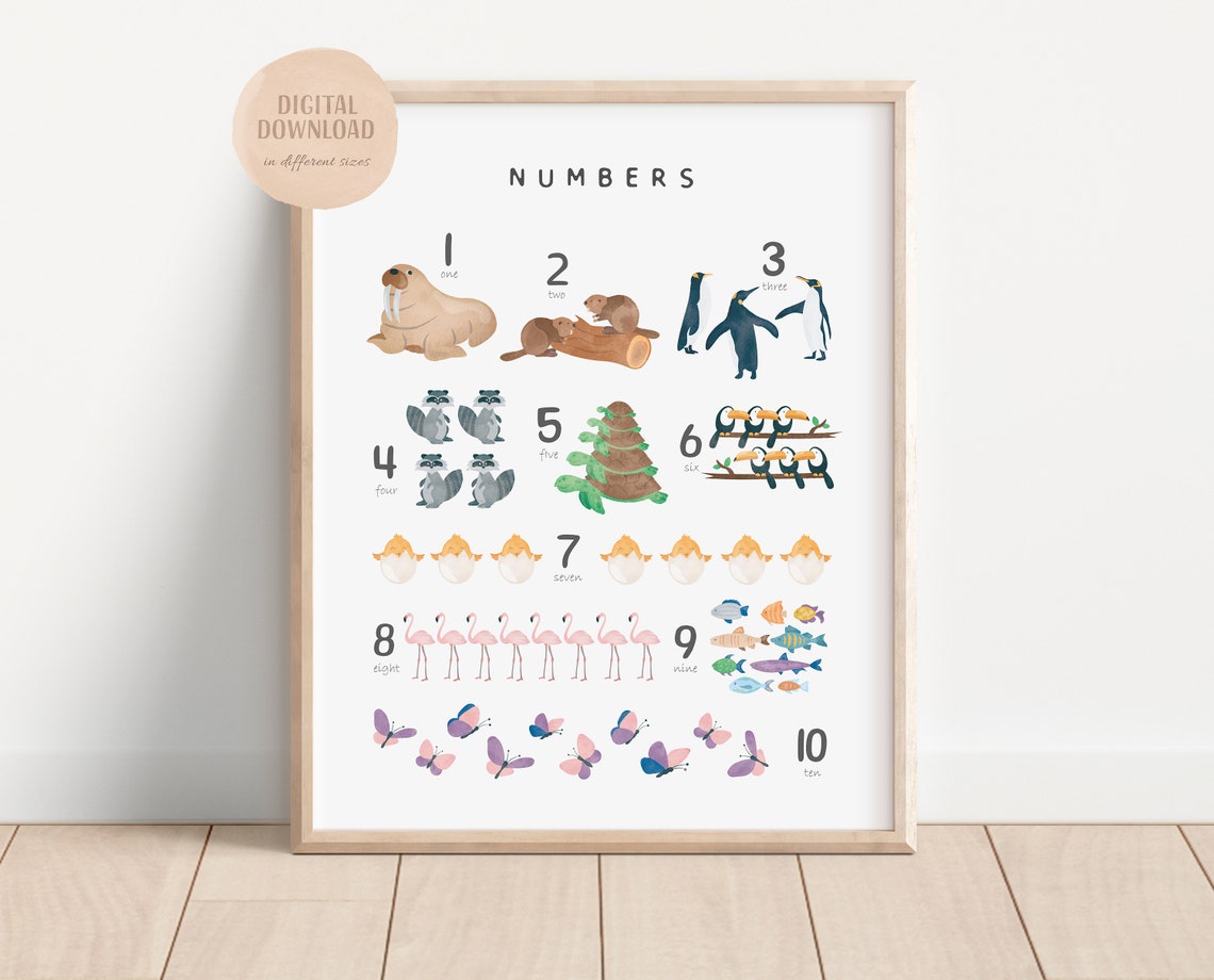 Animal Numbers Poster Counting Poster Numbers 1 to 10 - Etsy