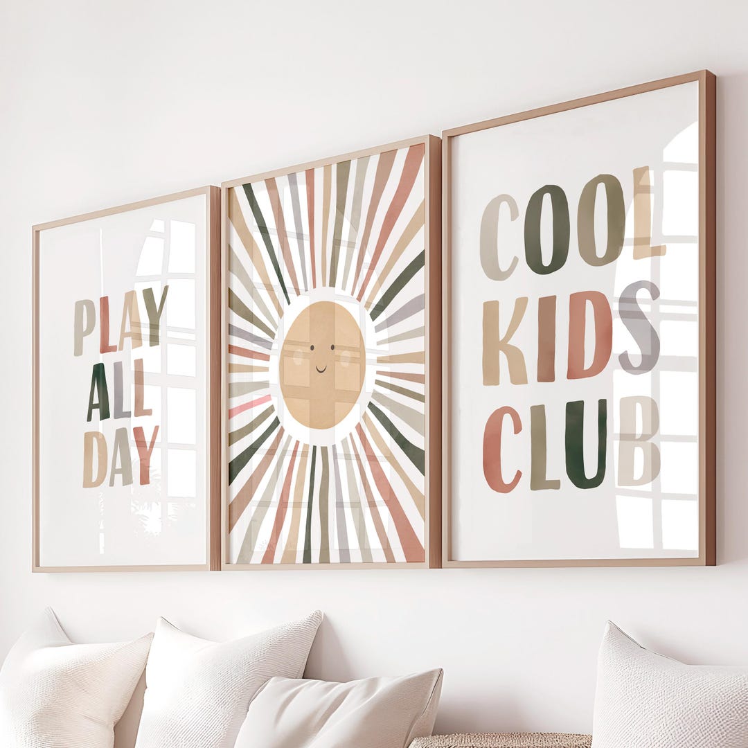 Set of 3 Boho Nursery Posters, Boho Sun Playroom Poster, Nursery Sun ...