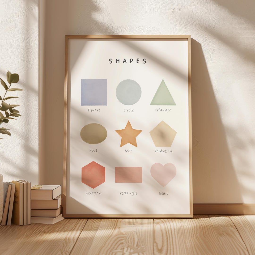 Rainbow Shapes Poster, Soft Pastel Watercolor Shapes Print, Aesthetic ...