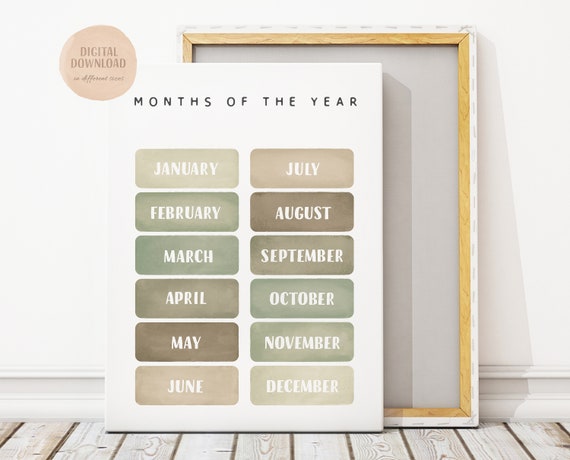 Green Months of the Year Poster Playroom Educational Poster - Etsy