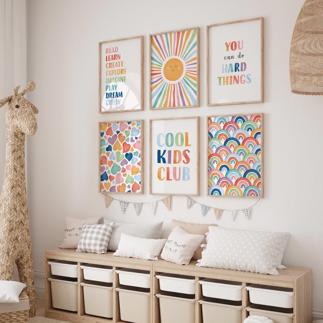 Set of 6 Playroom Posters, Watercolor Sun Poster, Nursery Wall Decor ...