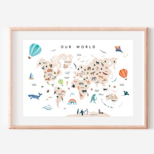 Animal World Map, Nursery Map, Safari Animals, Educational Poster ...