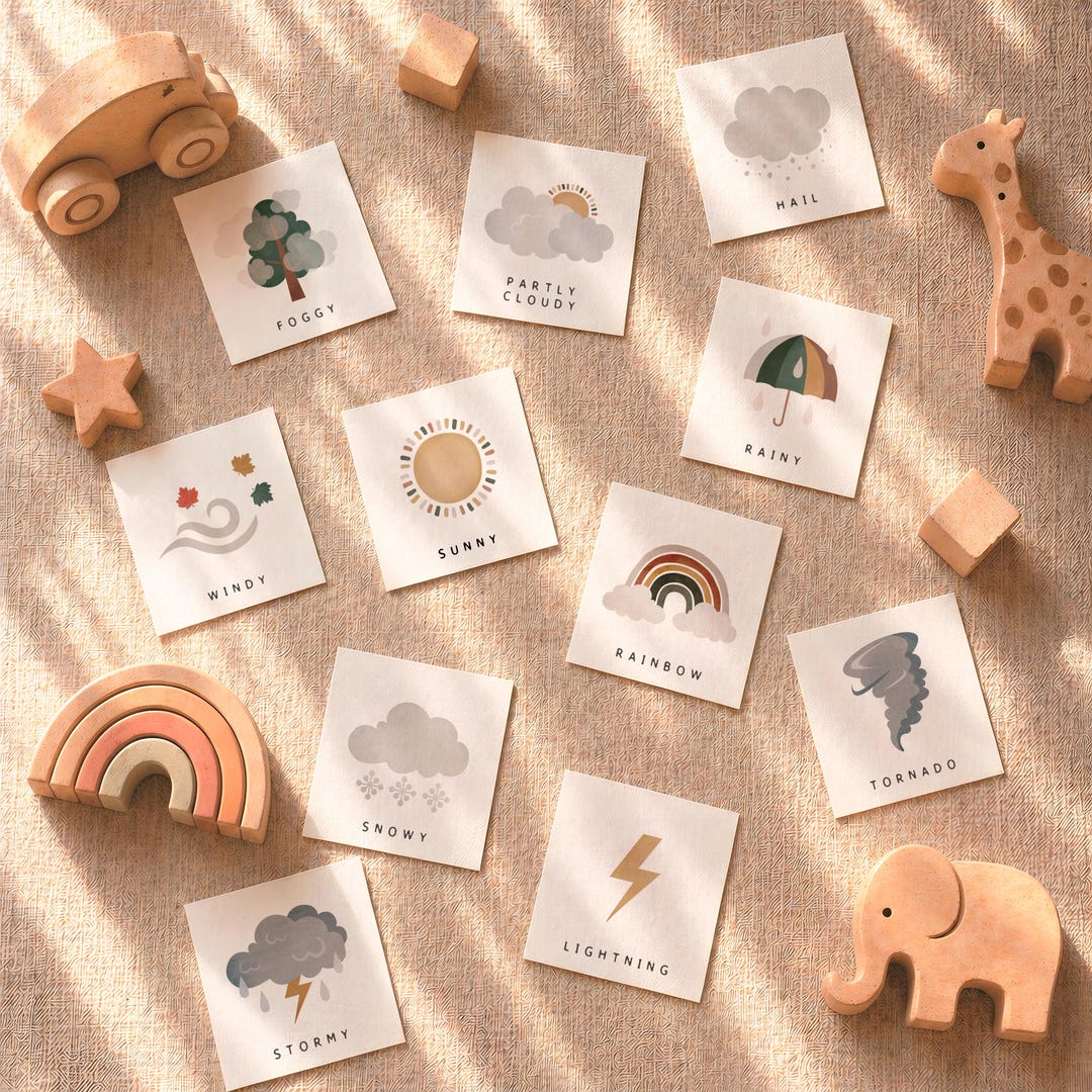 Montessori Weather Cards, 16 Printable Flashcards for Kids, Homeschool ...