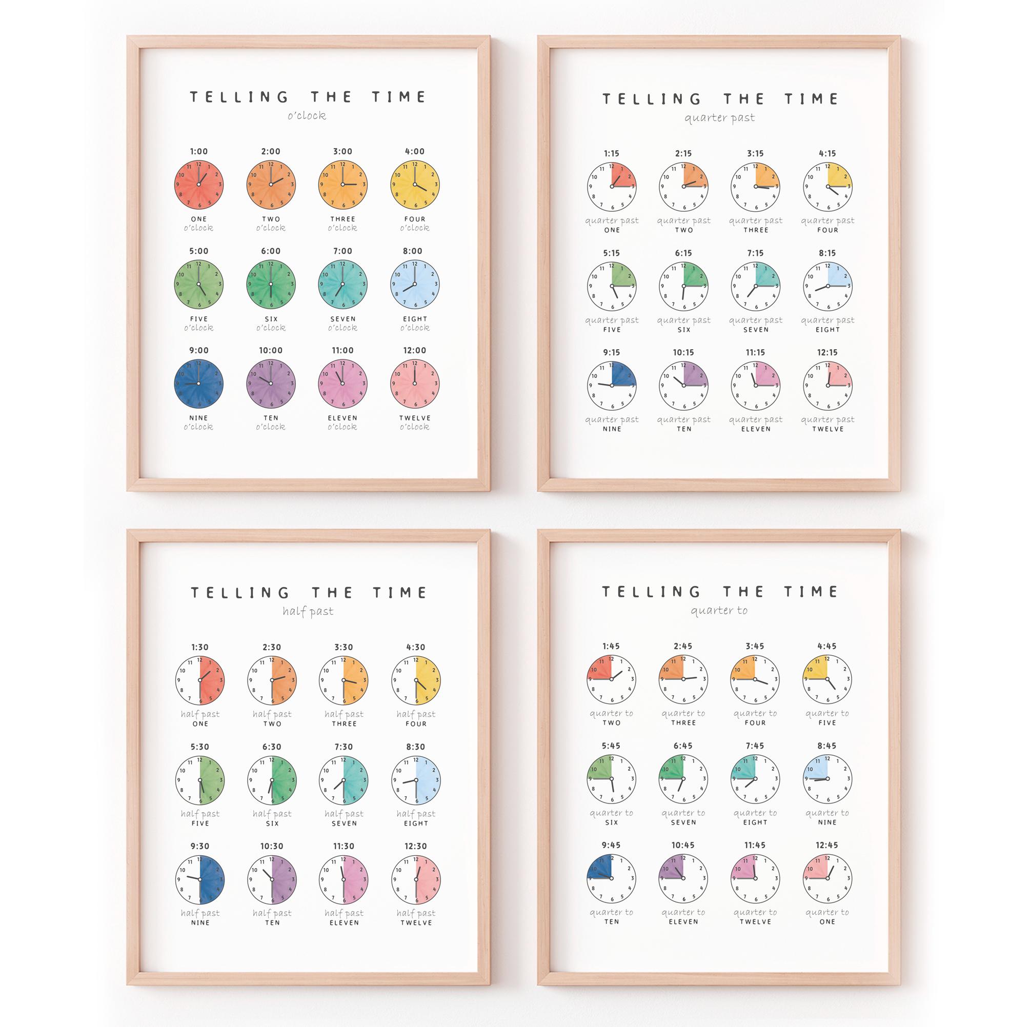 Telling Time Posters Set: O'clock, Quarter Past, Half Past (digital ...