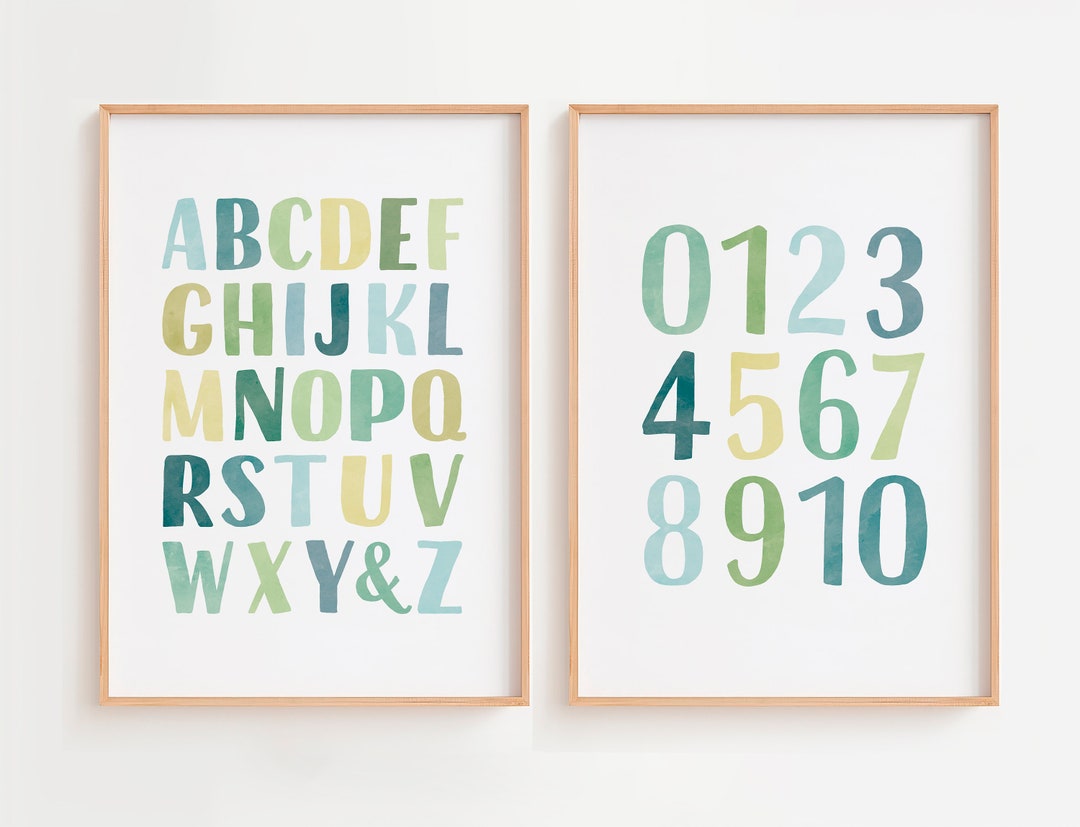 Alphabet & Numbers Poster Set: Watercolor Nursery Decor (digital ...
