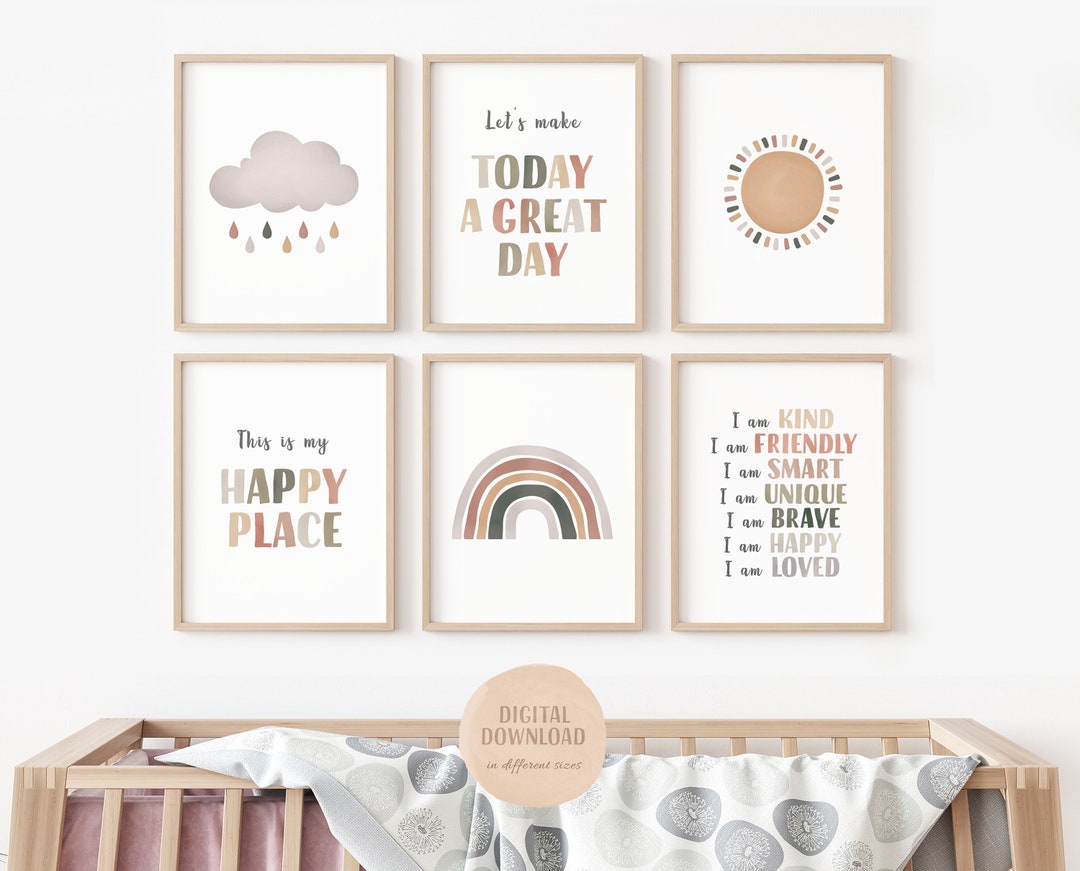 Set of 6 Playroom Prints, Beige Nursery Prints, Nursery Wall Art ...