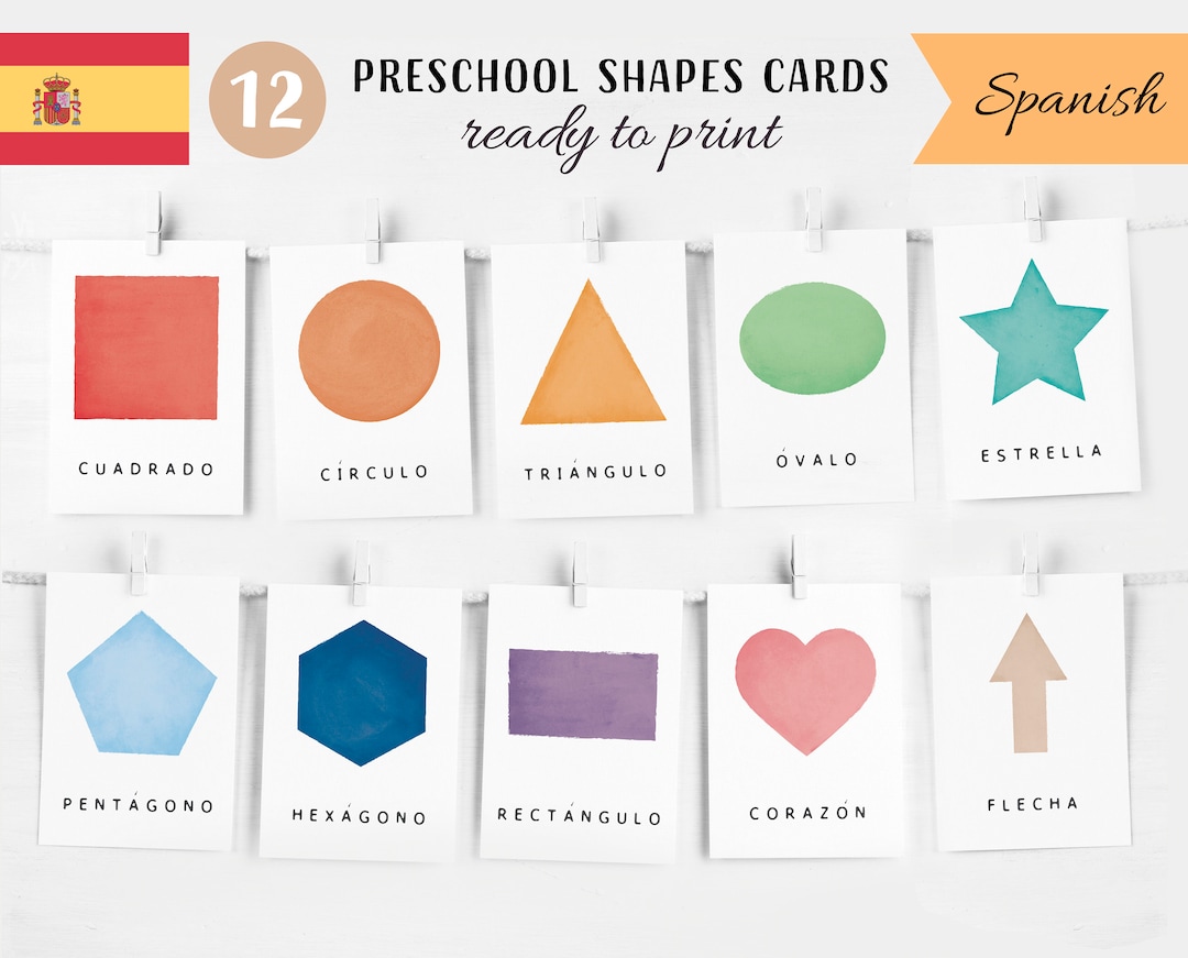 12 Rainbow Shapes Flash Cards in Spanish, Preschool Materials ...