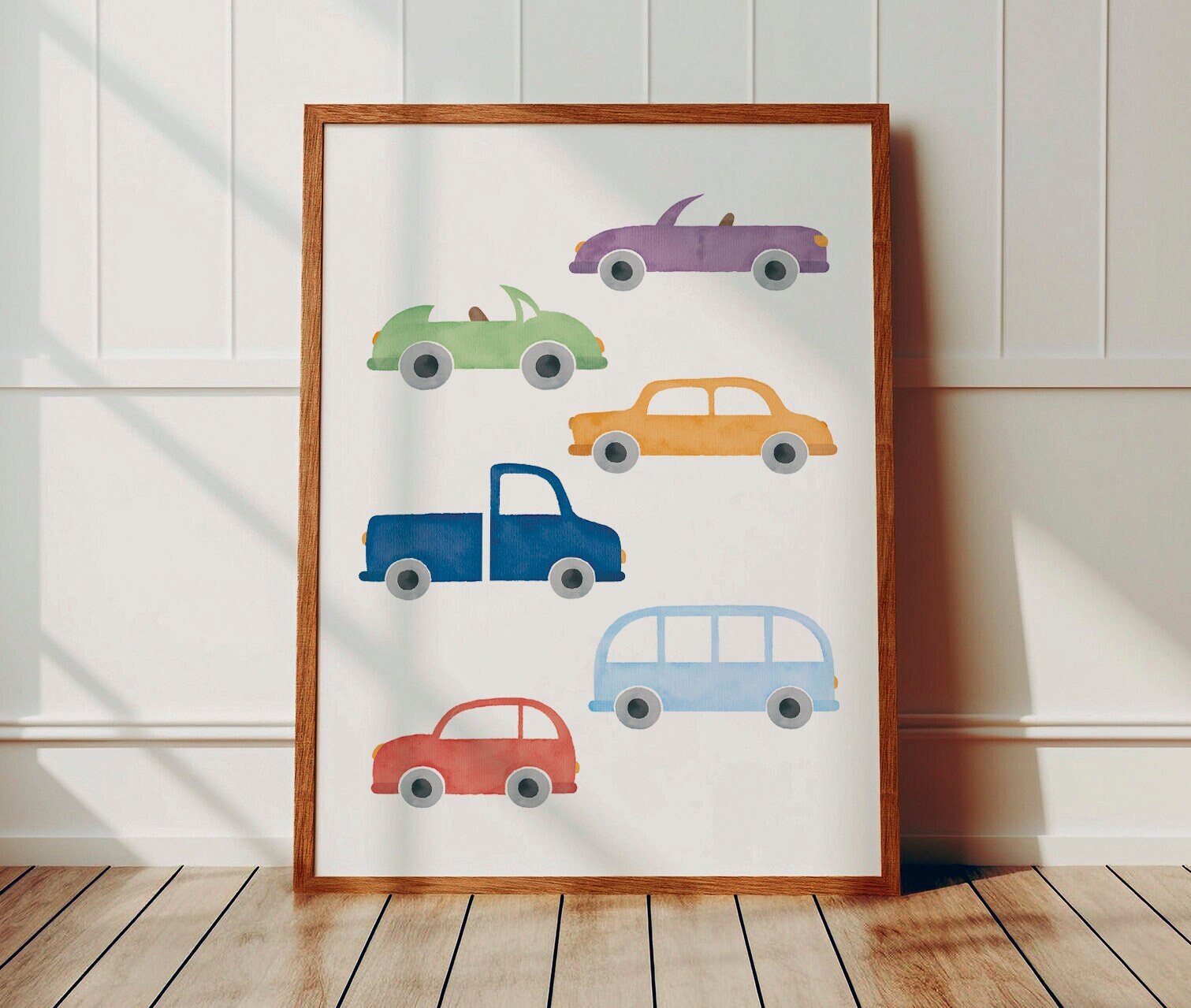 Rainbow Cars Poster, Boy Playroom Decor, Watercolor Nursery Wall Decor ...
