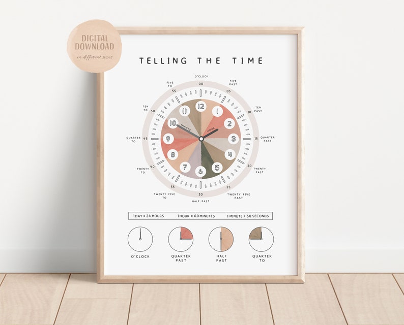 Telling the Time Poster Time Printables Neutral Playroom - Etsy