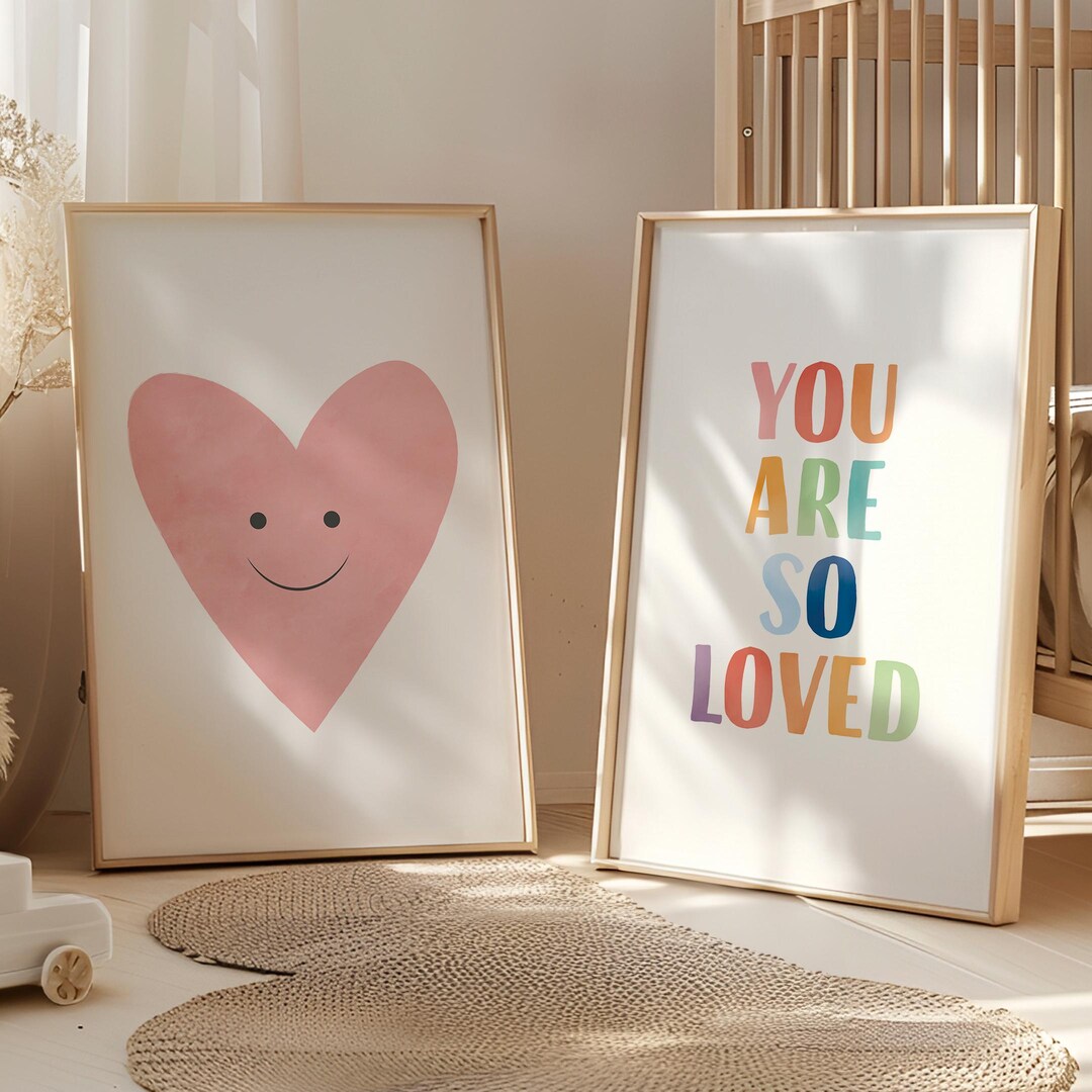 Set of 2 Playroom Posters, You Are so Loved, Heart Nursery Poster ...
